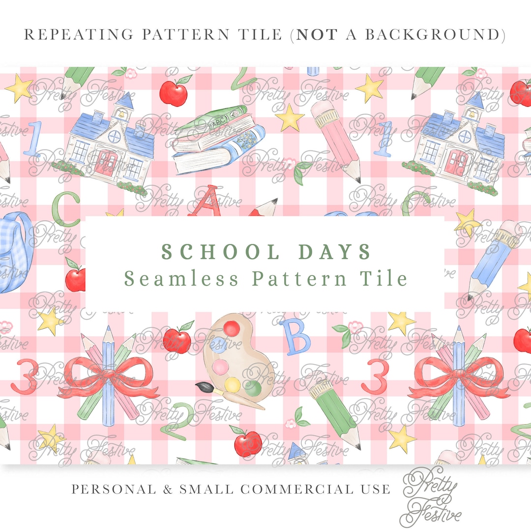 Preppy Pink Gingham School Days Seamless Fabric Print, Repeating ...