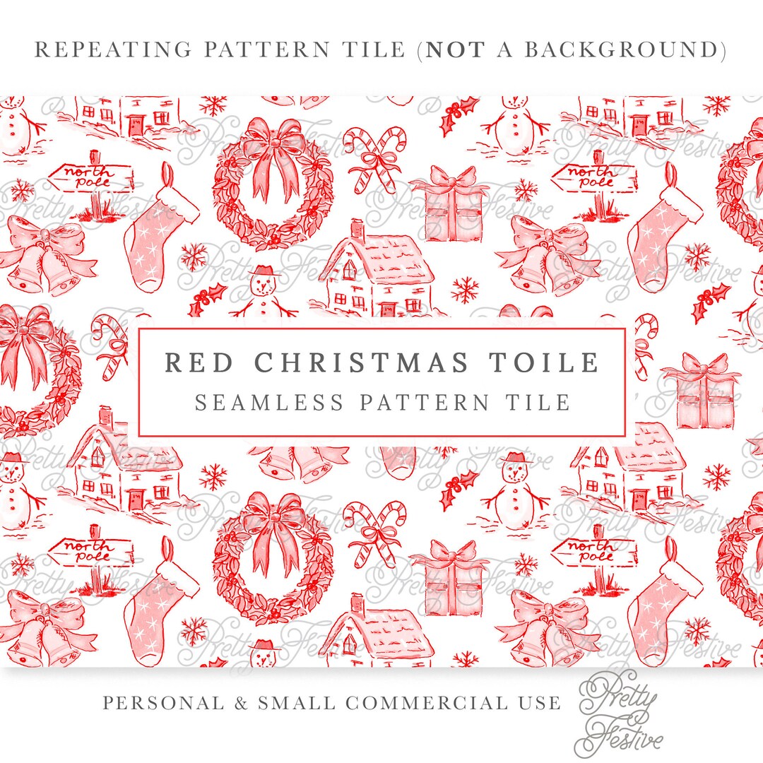 Red Christmas Toile Seamless Pattern, Repeating Pattern, Christmas ...