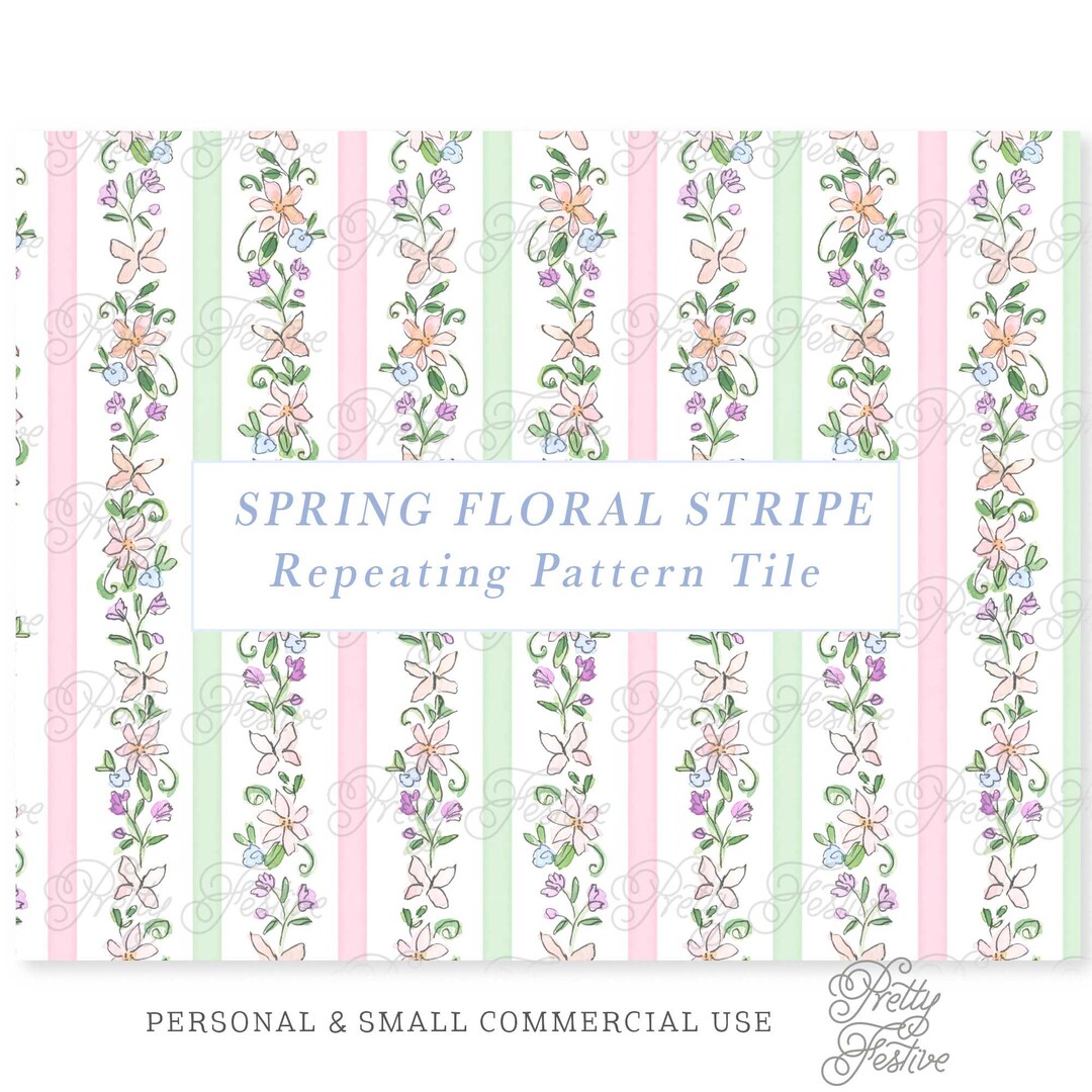 Watercolor Spring Floral Stripe Seamless Repeating Pattern, Cottagecore ...