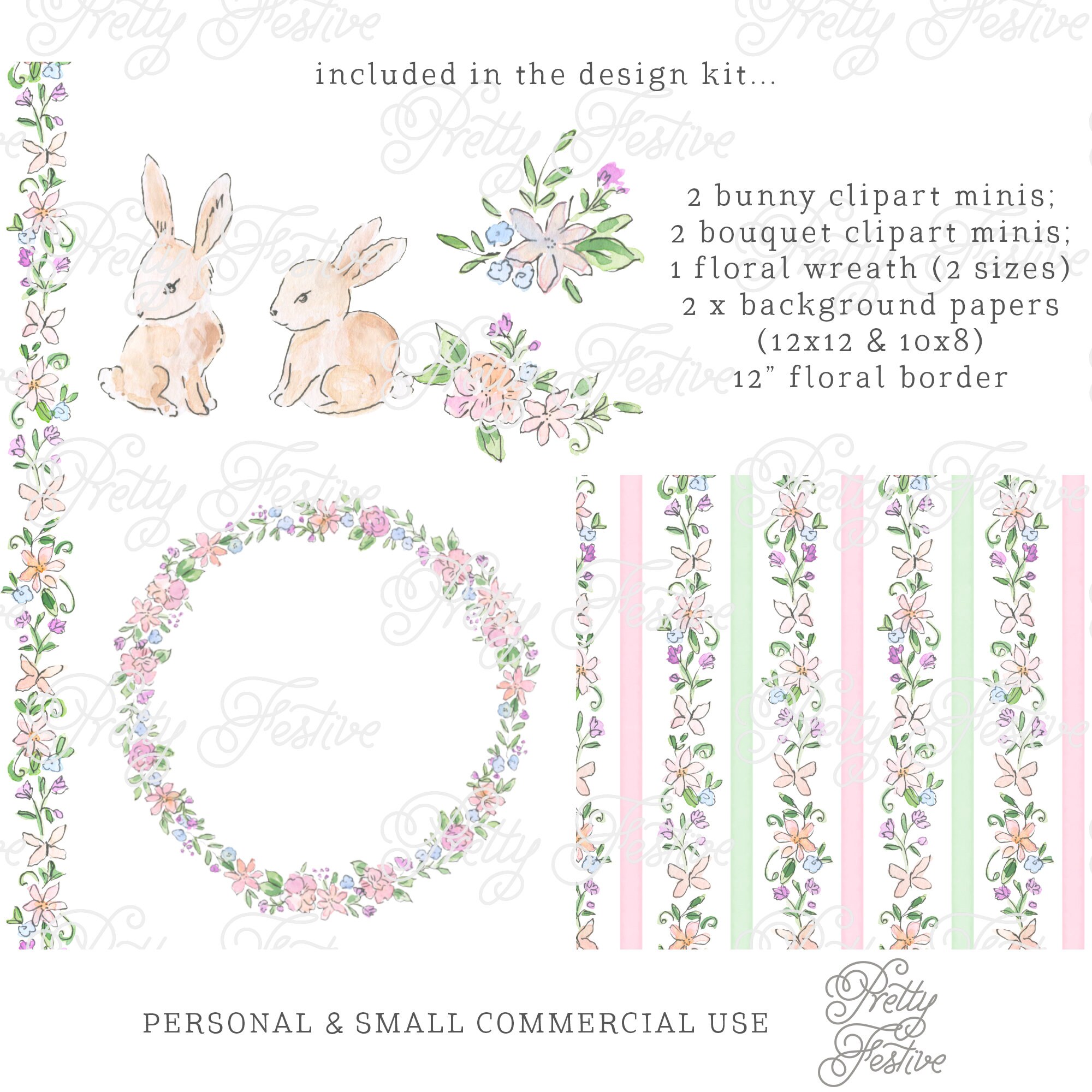 Hand Painted Easter Spring Design Kit With Wreaths, Clipart & Printable ...