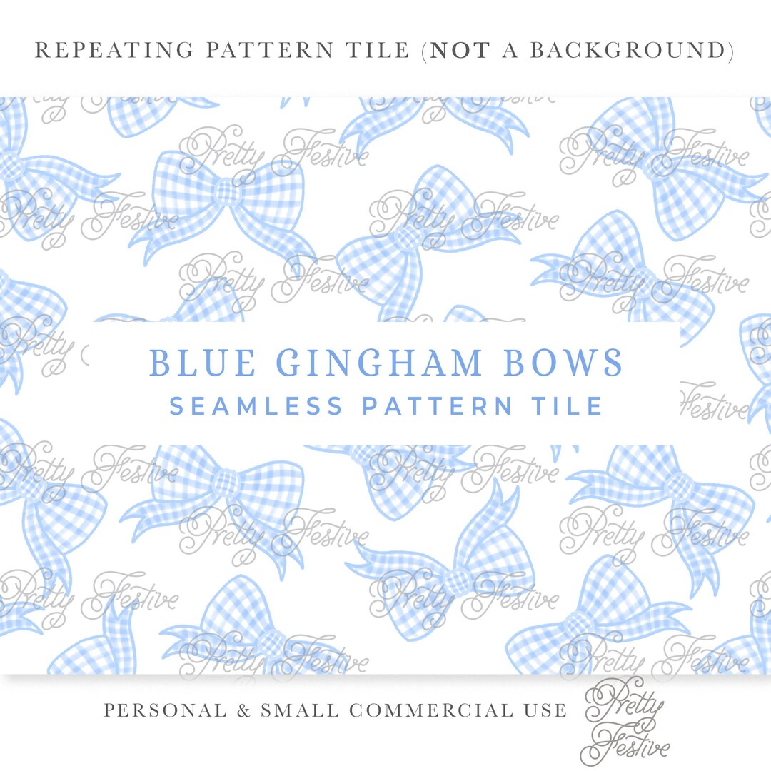 Blue Plaid Gingham Bows Seamless Pattern. Classic Blue Baby Bows ...
