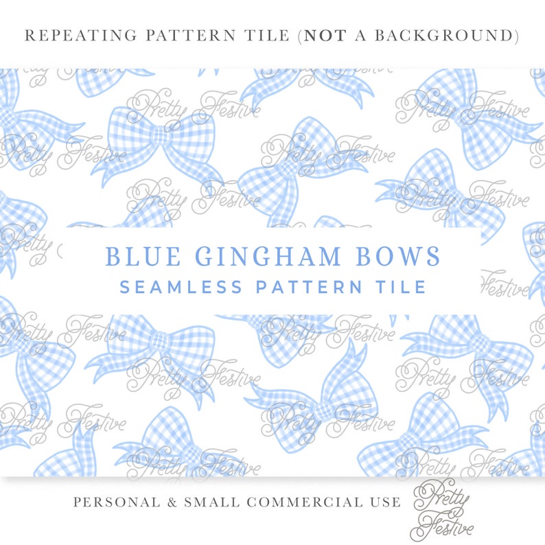Blue Plaid Gingham Bows Seamless Pattern. Classic Blue Baby Bows ...