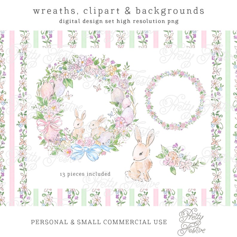 Hand Painted Easter Spring Design Kit With Wreaths, Clipart & Printable ...
