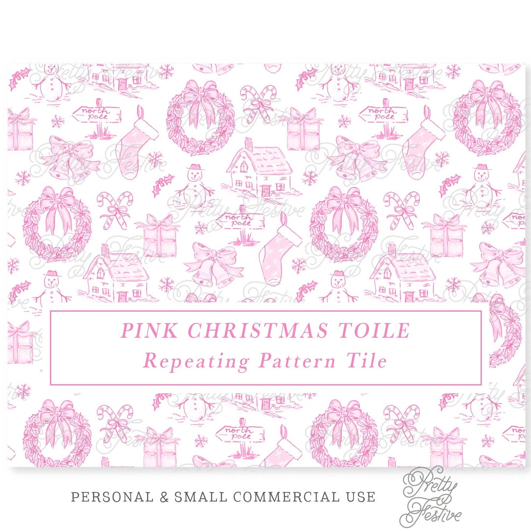 Pink Christmas Toile Seamless Pattern, Preppy Repeating Pattern ...