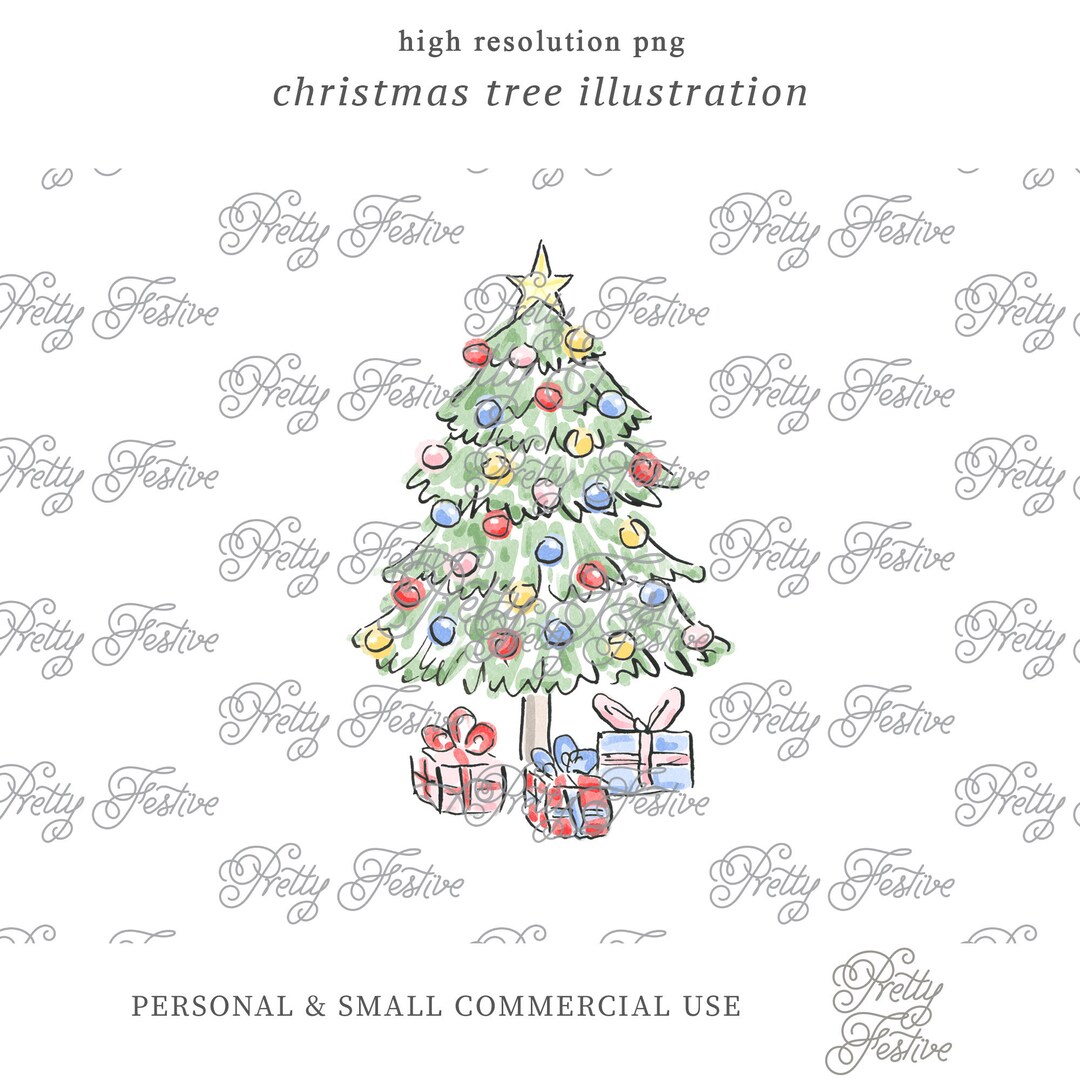 Christmas Tree Illustration, Preppy Grand Millennial Christmas ...