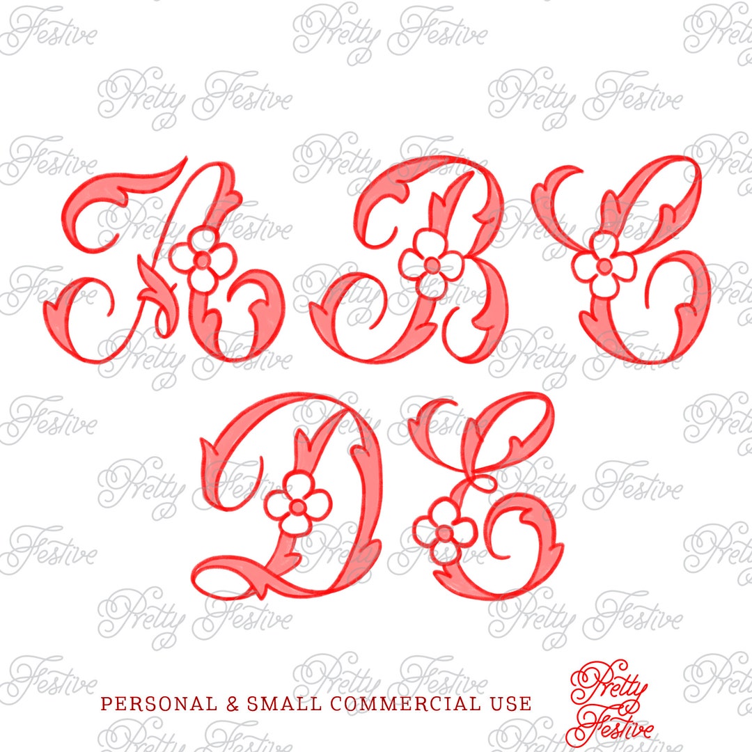 Red Floral ALPHABET Christmas Watercolor Clipart Hand Drawn. 26 Letters ...