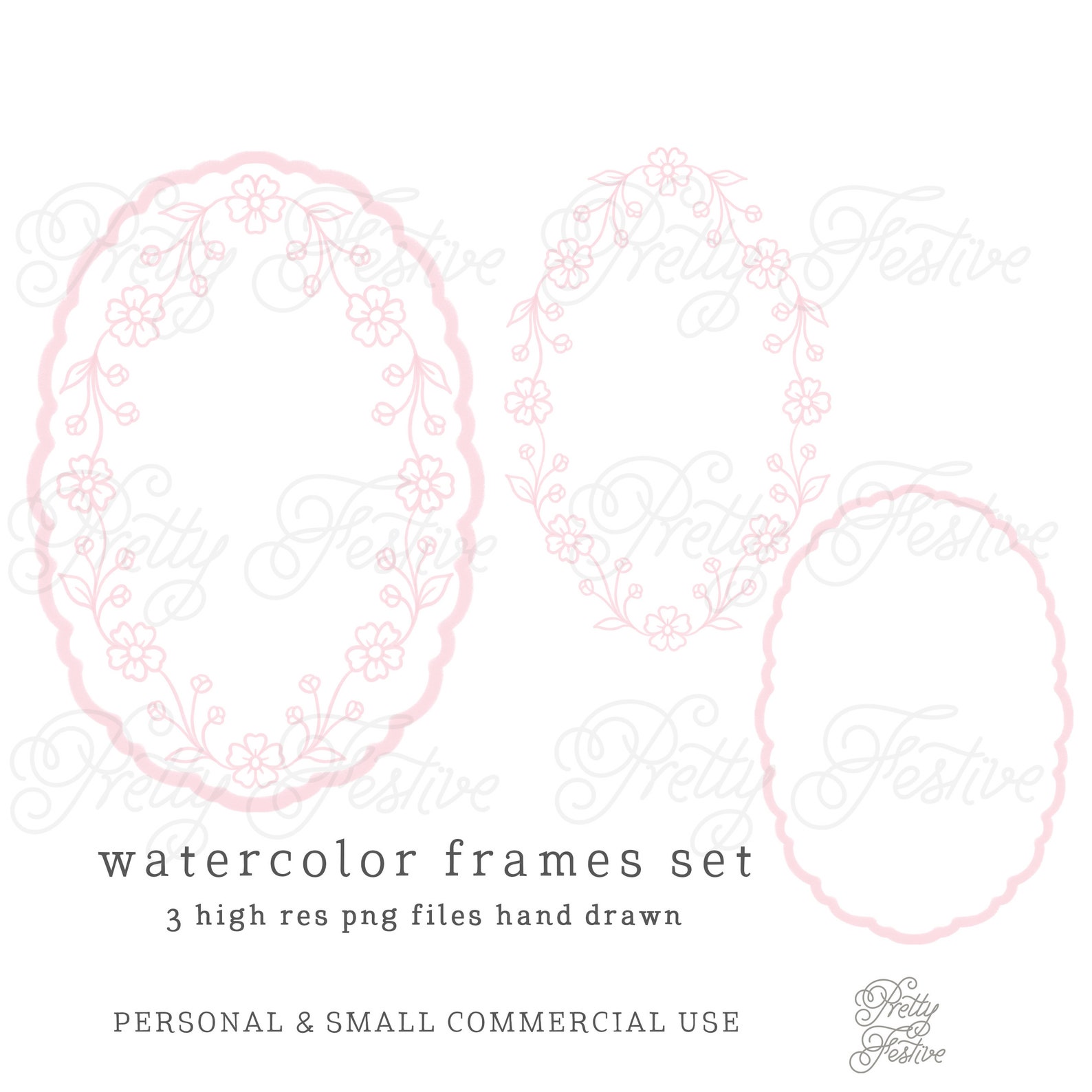 3 Pastel Pink Watercolour Clipart Frames Soft Pink Oval Frames for ...