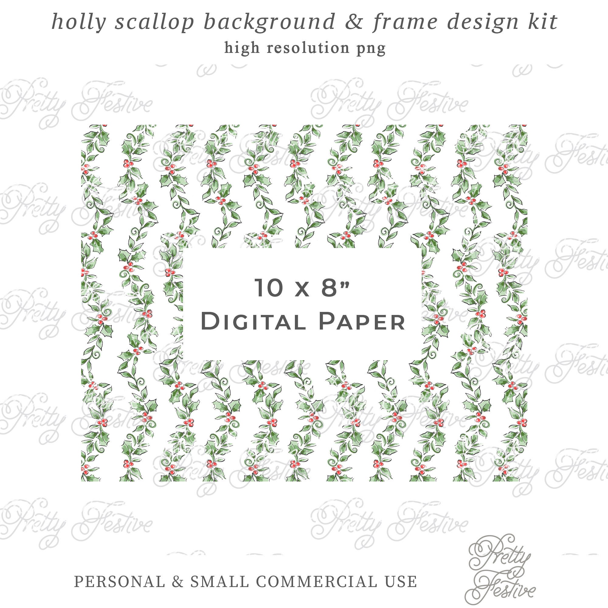Christmas Holly Scalloped Green Frame Border Background Paper Design ...