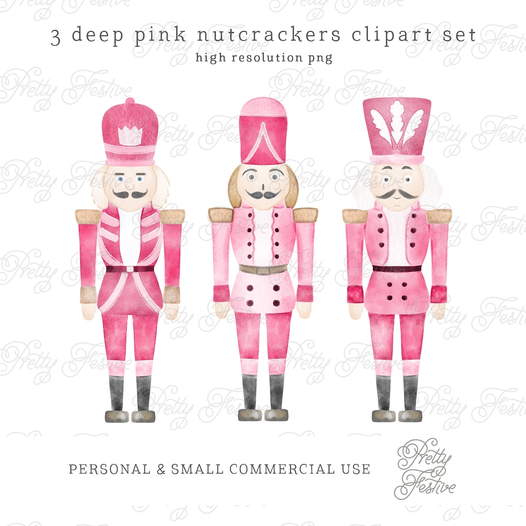 Cranberry Pink Nutcracker Clipart, Watercolor Christmas Nutcrackers ...