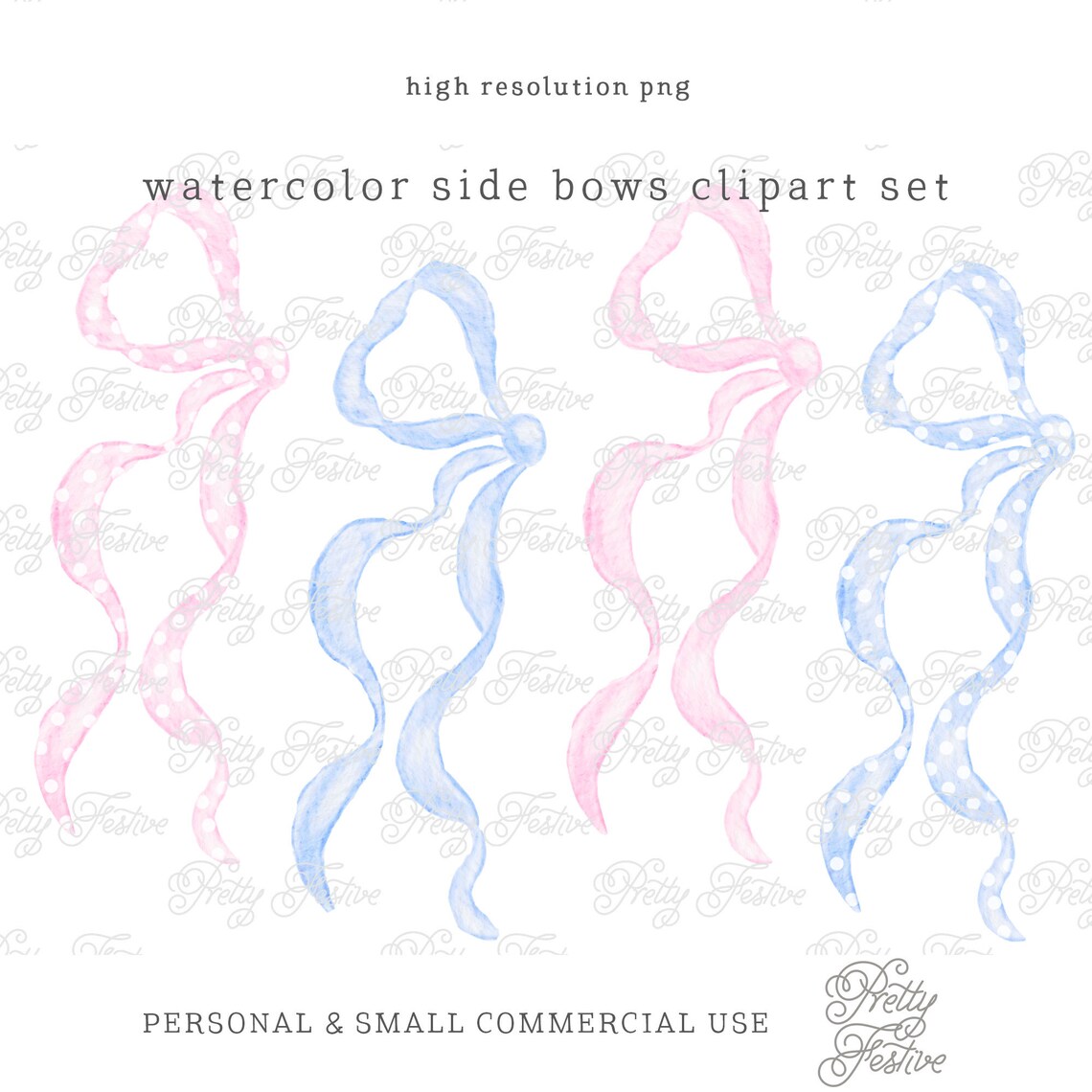 Pastel Blue Pink Side Bows Watercolour Ribbons & Bow Clipart ...