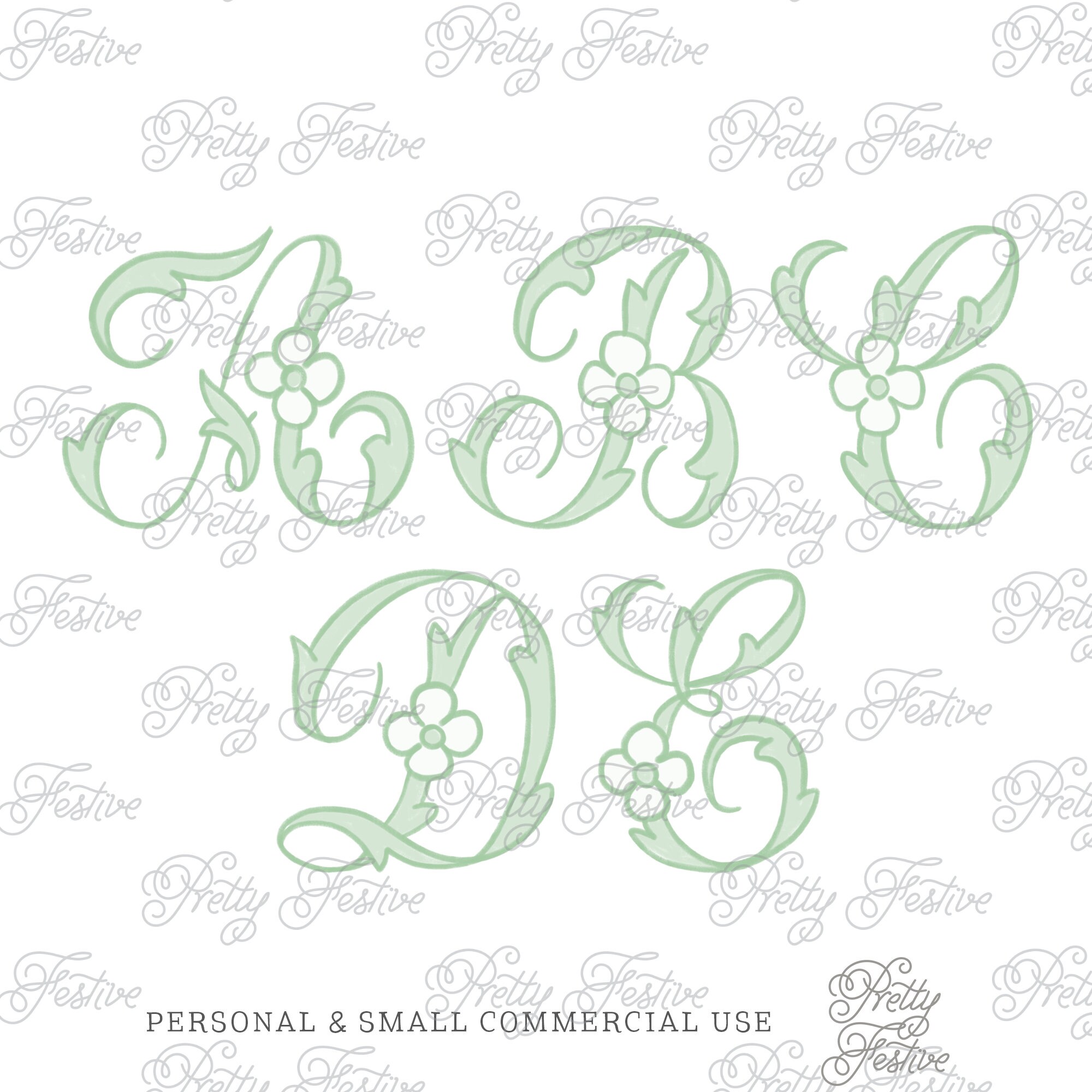 Green Floral ALPHABET Watercolor Clipart Set Hand Drawn. Set of 26 ...