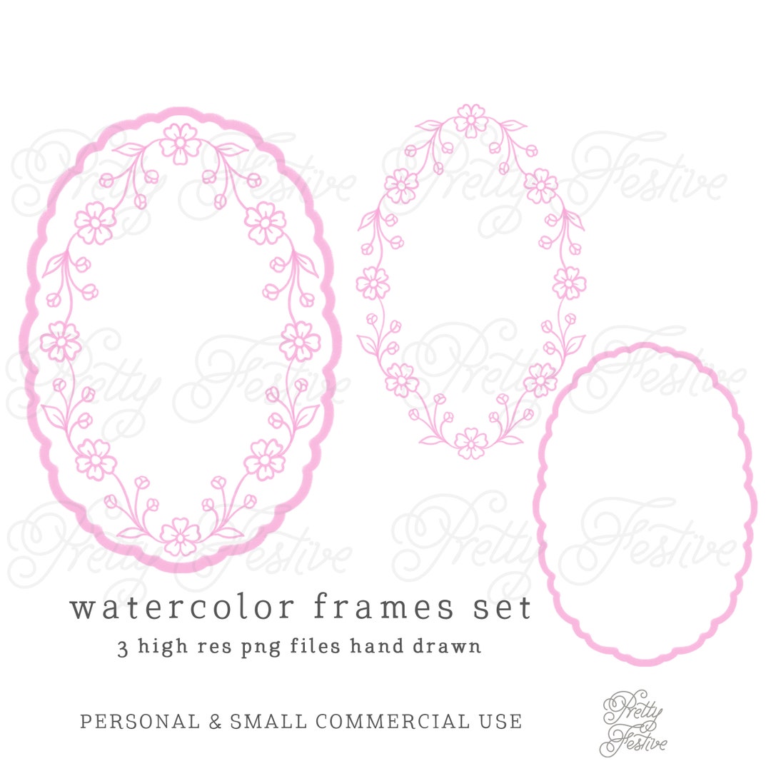 3 Pink Watercolour Frames Oval Frames Clipart for Invitations ...