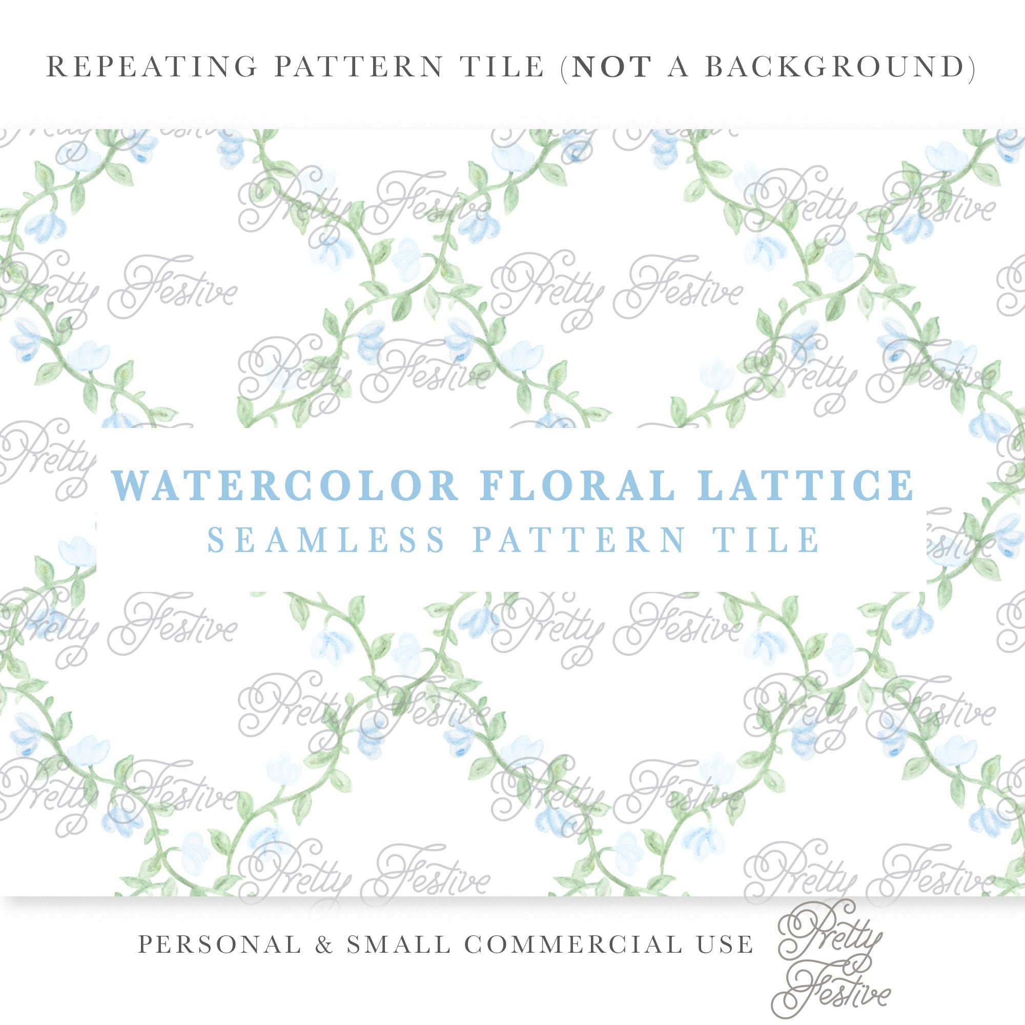 Blue Watercolor Floral Trellis Lattice Vine Repeating Seamless Pattern ...