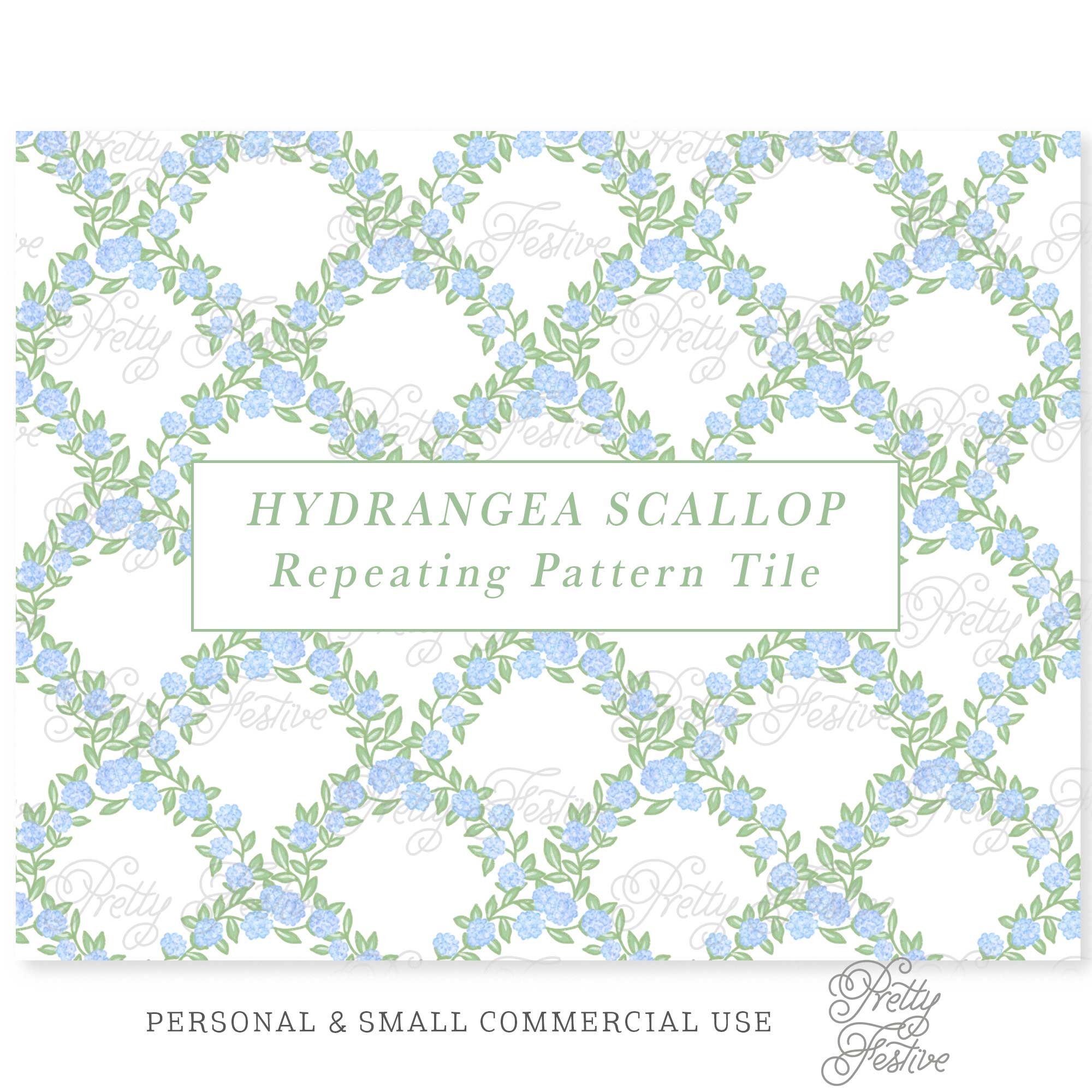 Hydrangea Trellis Scalloped Seamless Pattern Tile Blue Floral - Etsy