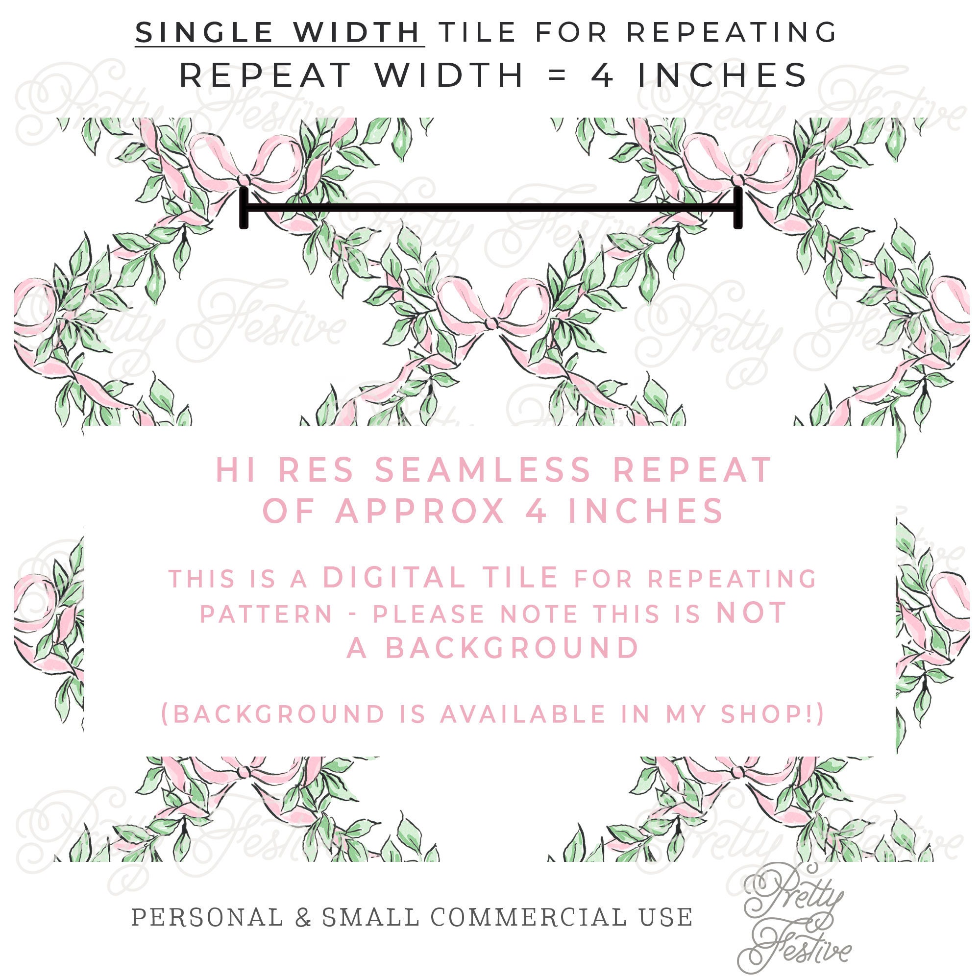 Ballet Pink Bow & Ribbon Greenery Trellis Seamless Repeating Pattern ...