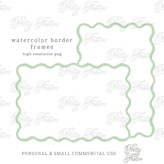 5x7 Green Wavy Watercolor Border Clipart Frame Printable - Etsy Australia