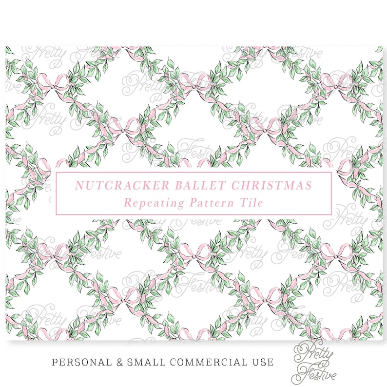 Ballet Pink Bow & Ribbon Greenery Trellis Seamless Repeating Pattern ...