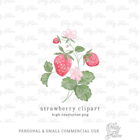 Strawberry and Blossom Watercolour Clipart Design Element Png - Etsy