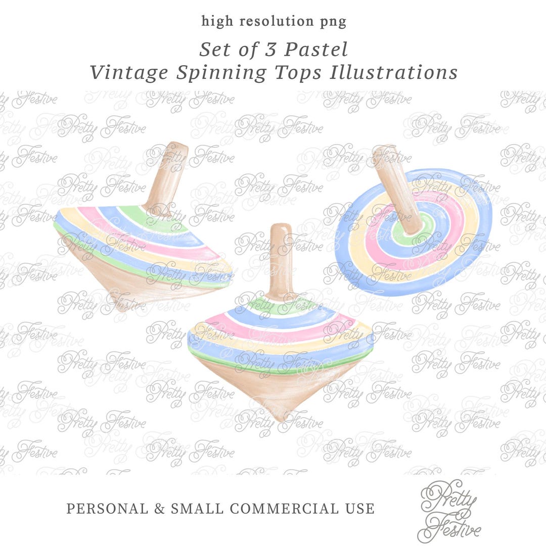 Vintage Spinning Tops Illustrations in Pastel Colors for First Day of ...