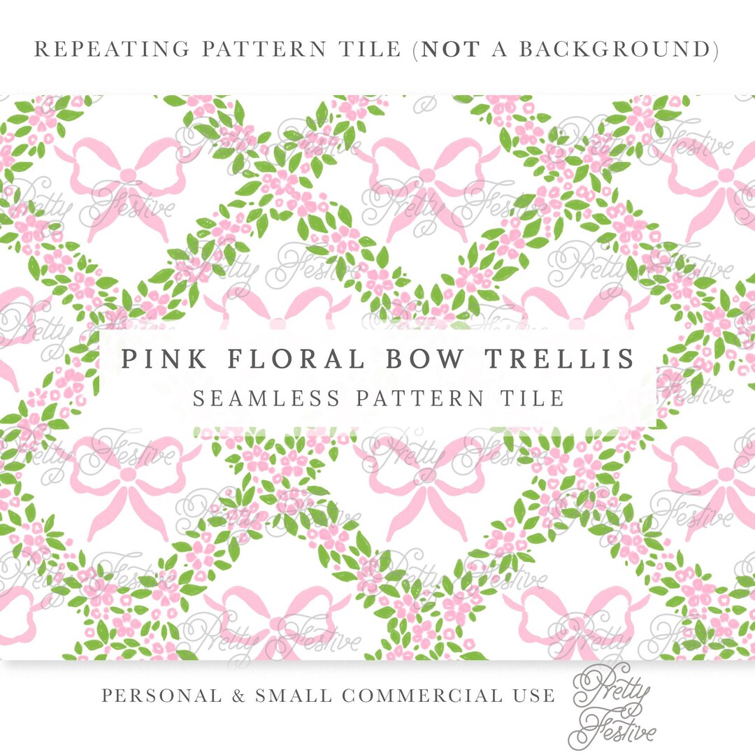 Spring Pink Floral & Pink Bow Trellis Seamless Pattern. Heirloom Pink ...