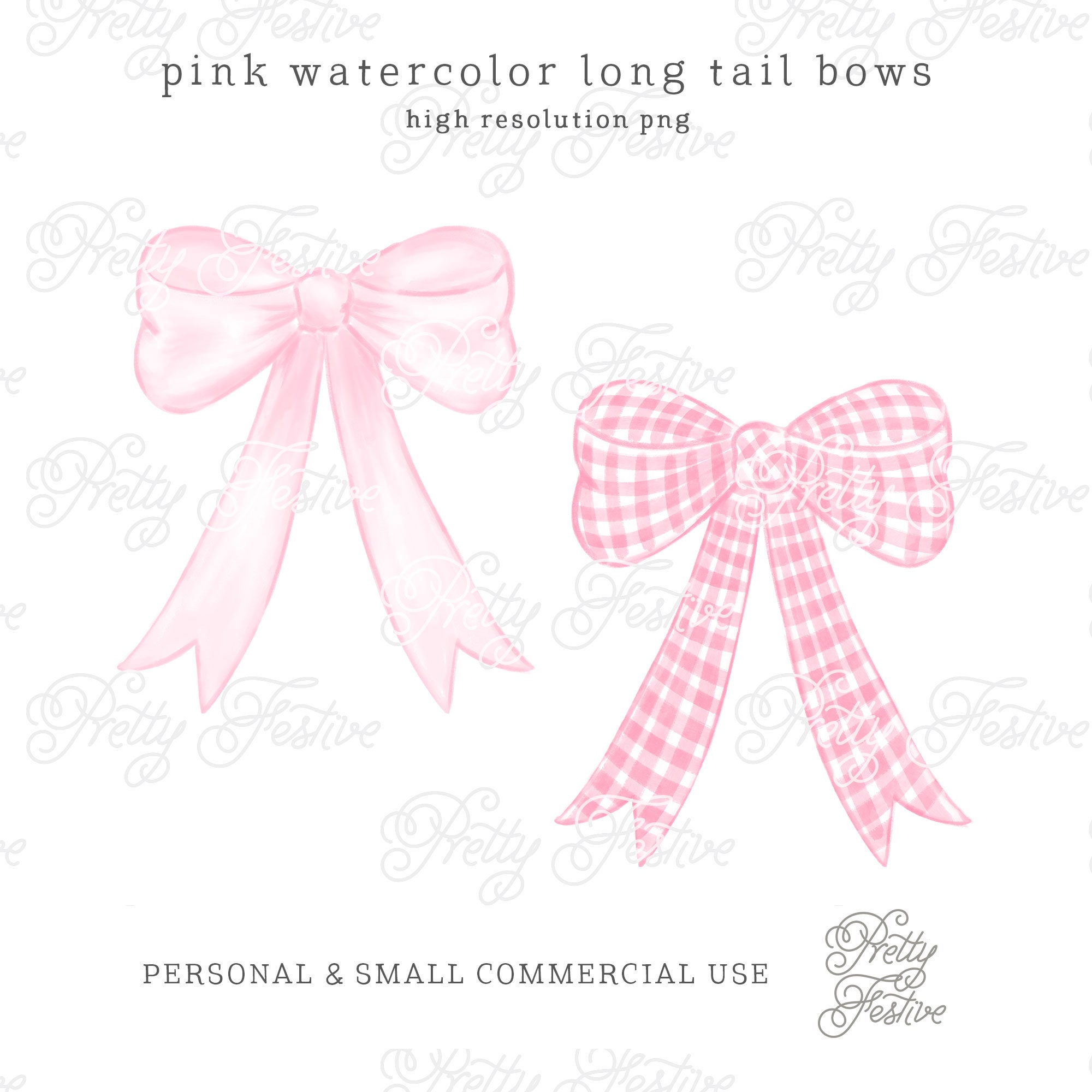 Pink Watercolor Bow Clipart, Pink Gingham Bow Clipart Png, Watercolor ...