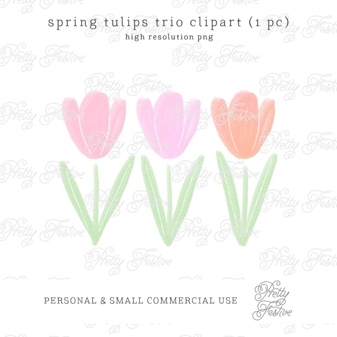 Pastel Pinks Tulip Trio Clipart, Spring Floral Png, Personalised ...