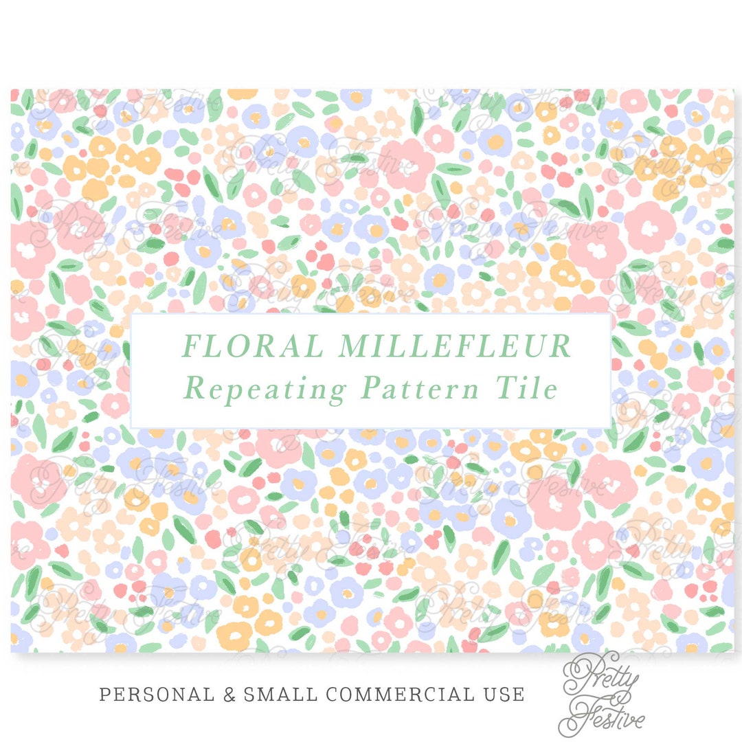 Ditsy Peach & Blue Floral Seamless Fabric Print, Preppy Seamless ...