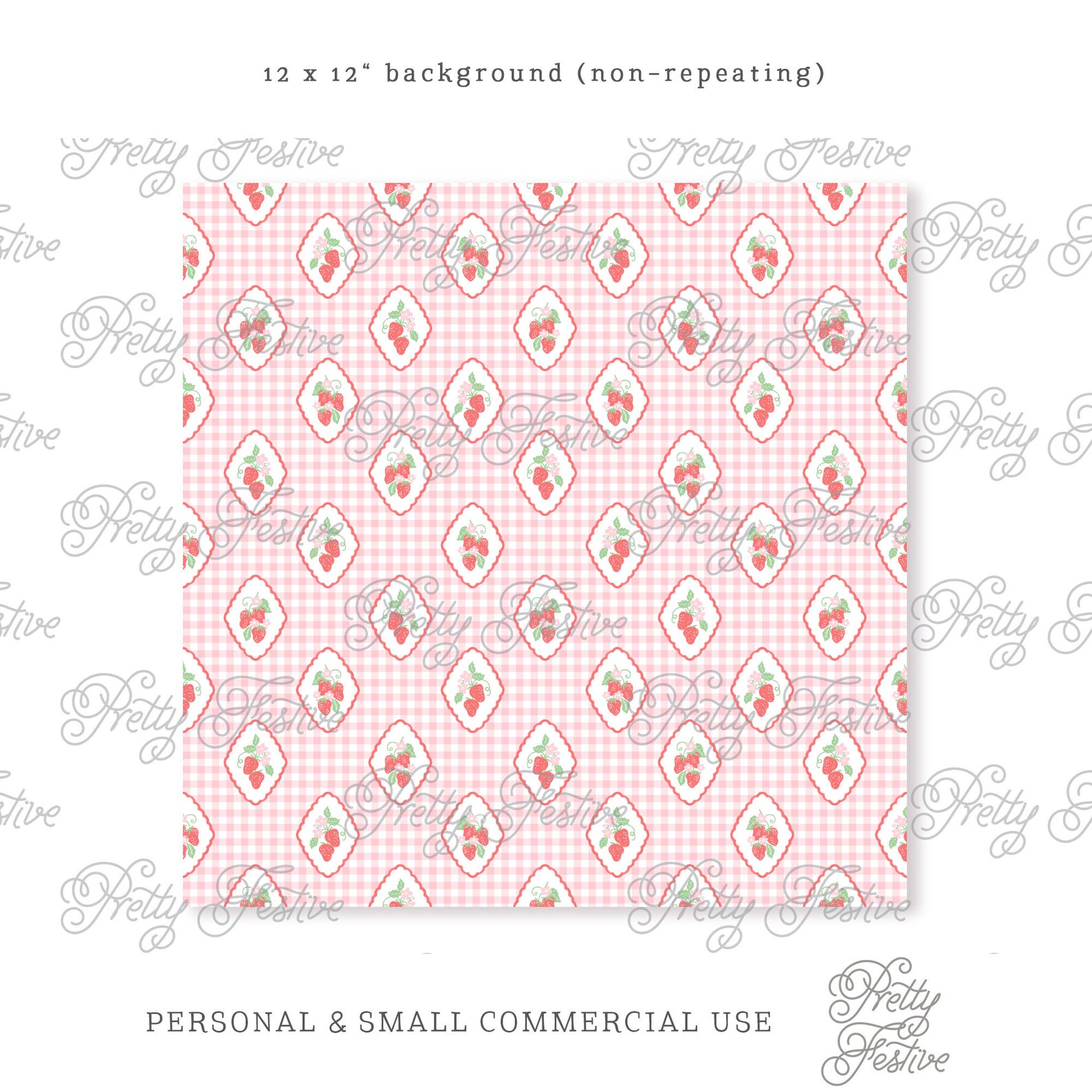 Strawberry Scallop Gingham Printable Background & Clipart Design Kit ...