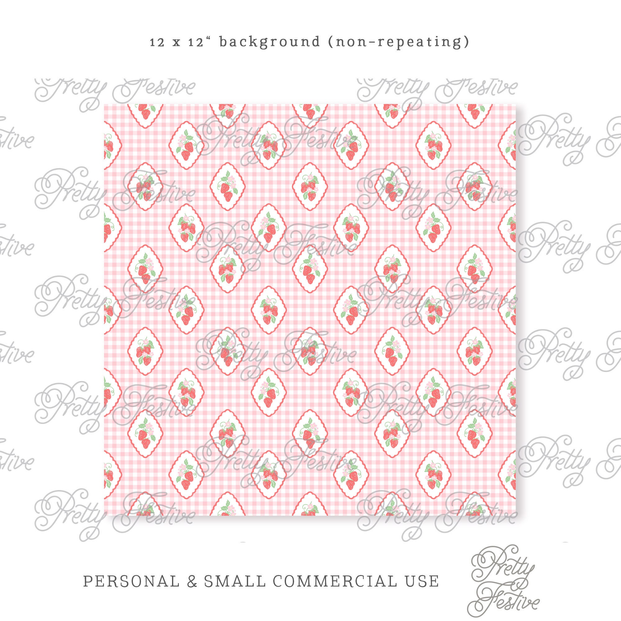 Strawberry Scallop Gingham Printable Background & Clipart Design Kit ...