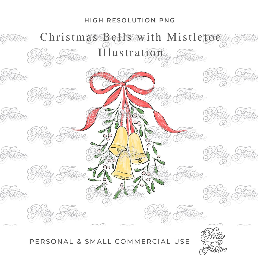 Christmas Red Bow and Bells With Mistletoe Illustration Element, Preppy ...