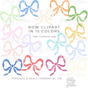 Ribbon Bow Clipart, Watercolor Bow Png Design, 15 Colors, Clipart Bows ...