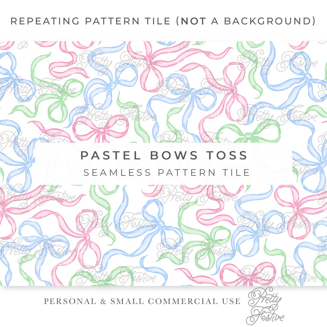 Blue Pink Green Watercolor Twirly Bow Toss Repeating Seamless Pattern ...