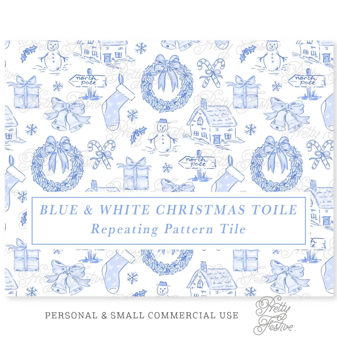 Blue Toile Christmas Seamless Repeating Pattern, Preppy Grand ...