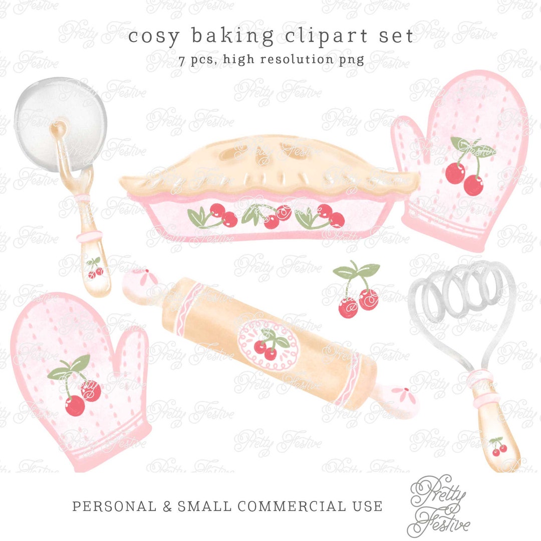Cherry Pie Baking Clipart, Cherries Clipart, Rolling Pin, Oven Mitts ...