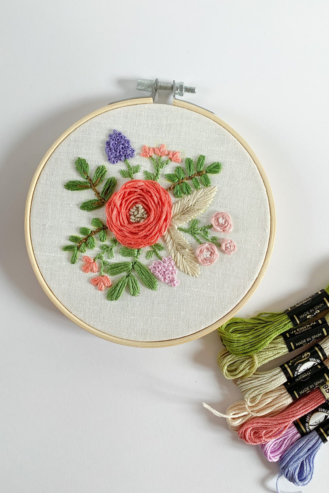 Custom Hand Embroidered Floral Bouquet, Personalized Floral Embroidery ...
