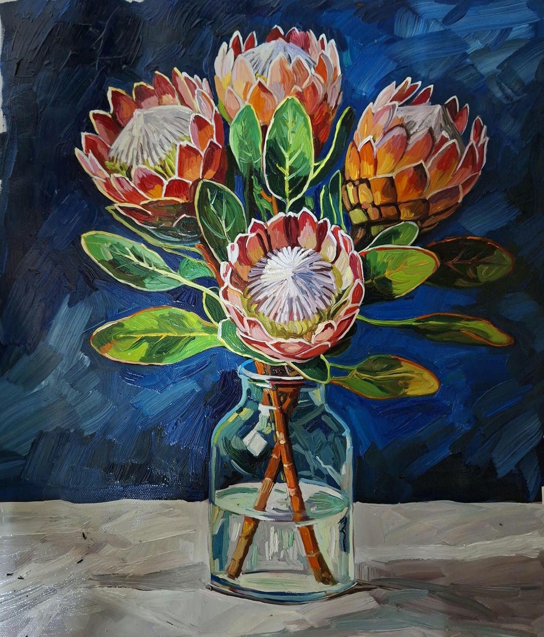 Proteas in a Glass Vase - Etsy