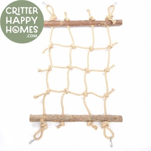 Natural Wood & Jute Rope Net 50 X 30cm Cage Accessory Climbing Net Fall ...