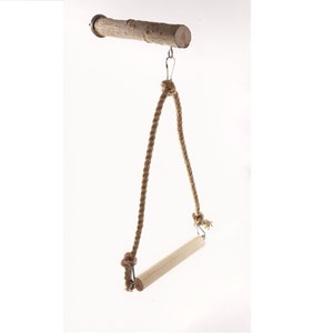 2 in 1 Perch - Natural Wood Perch and Swinging Pine Dowel Perch With ...