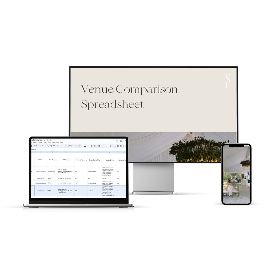 Venue Comparison Spreadsheet for Brides and Wedding Planners, Digital ...