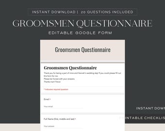 Groomsmen Questionnaire | Editable Google Form to Plan With Your ...