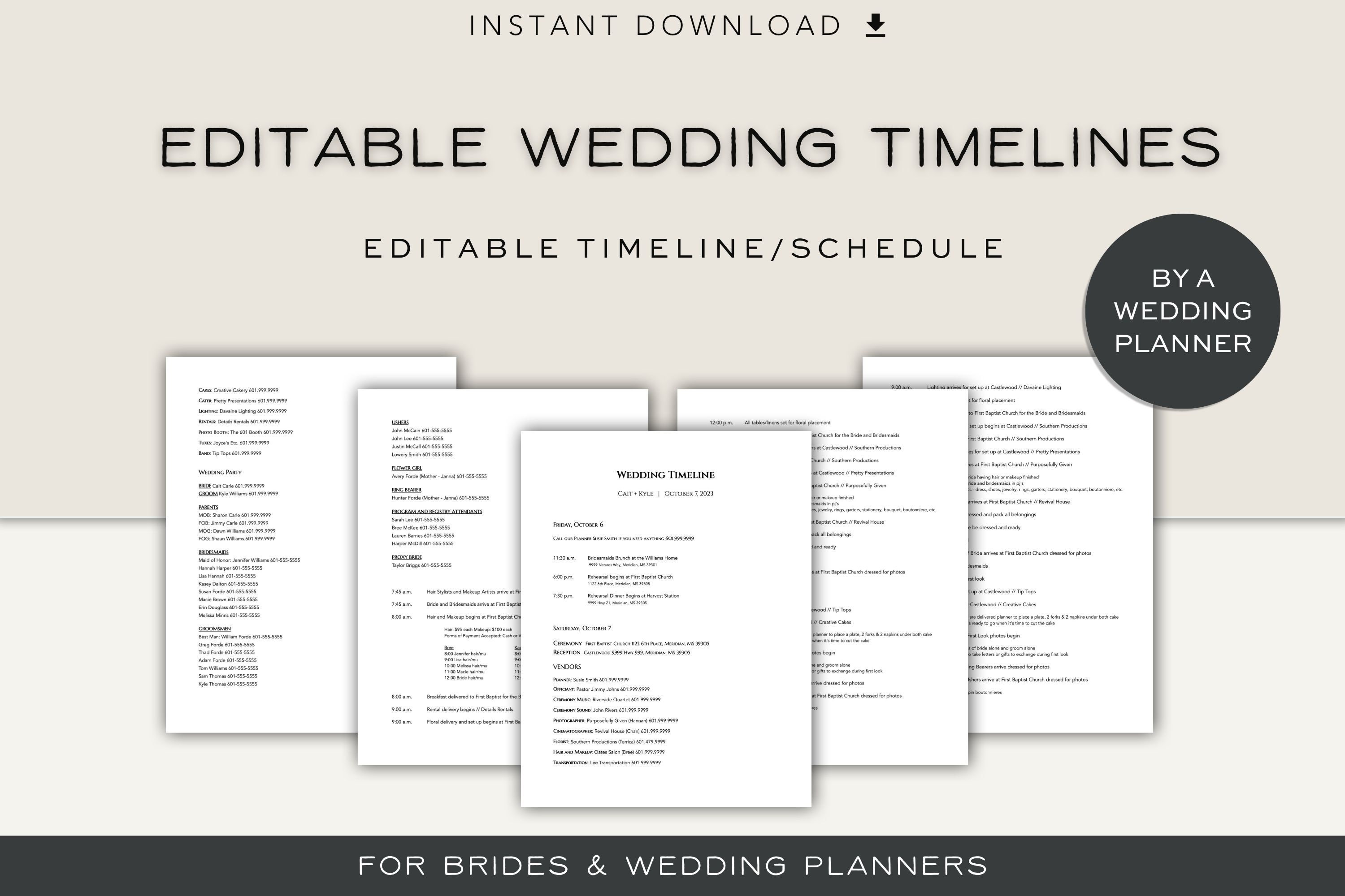 Editable Wedding Timeline Template, Wedding Day Schedule, Bridesmaids ...