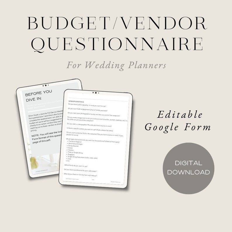 Wedding Planner Client Budget Questionnaire, Editable Google Form ...