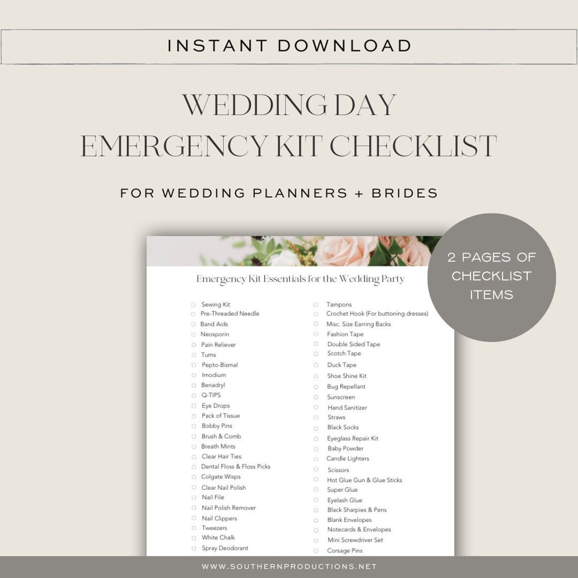 Wedding Day Emergency Kit Checklist, Wedding Checklist, Emergency Kit ...