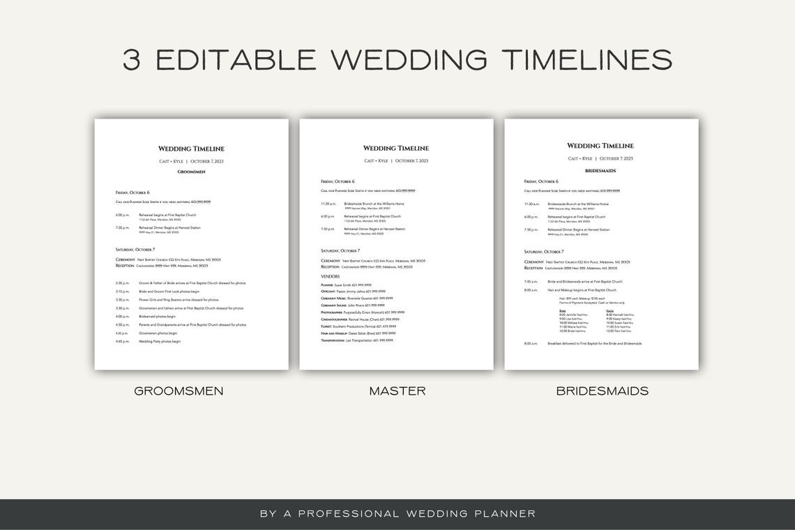 Editable Wedding Timeline Template, Wedding Day Schedule, Bridesmaids ...