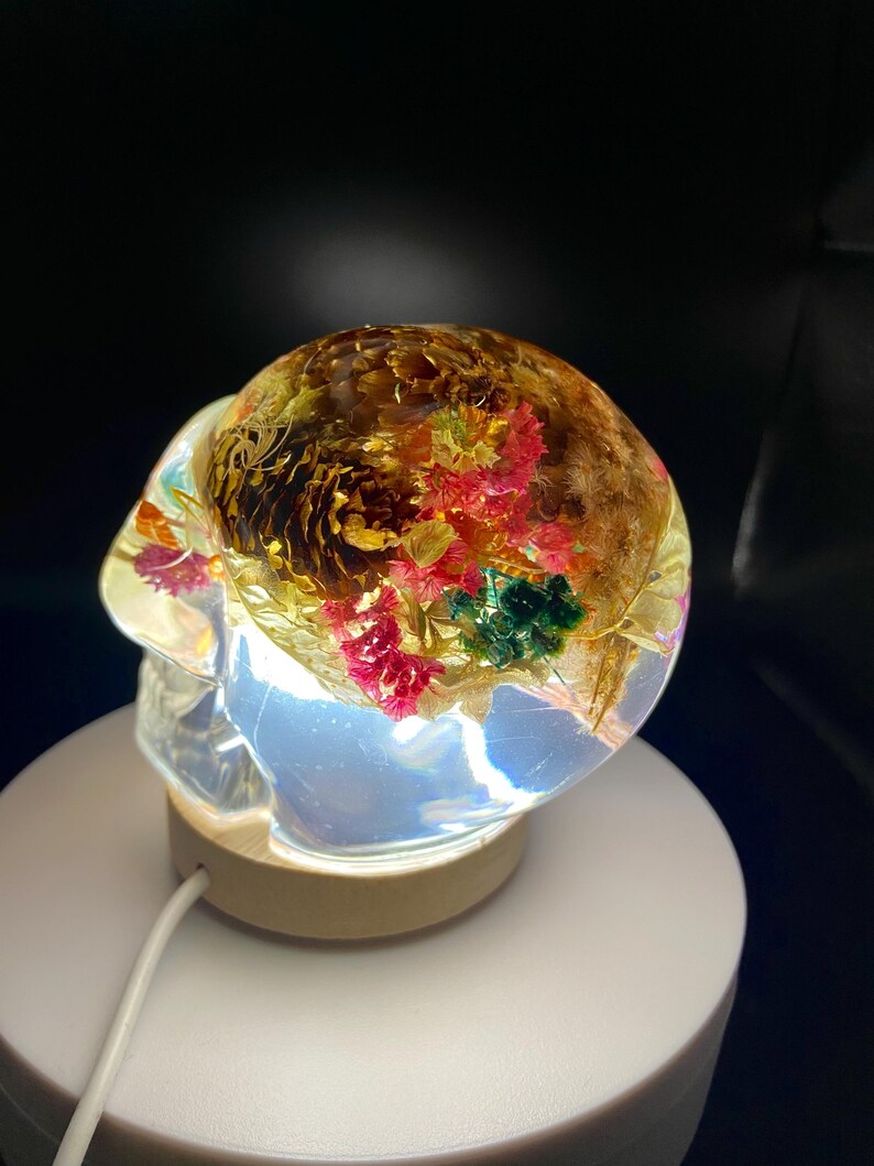 Skull Lamp, Real Flowers, Gothic, Gift, Present Skull Night Light ...