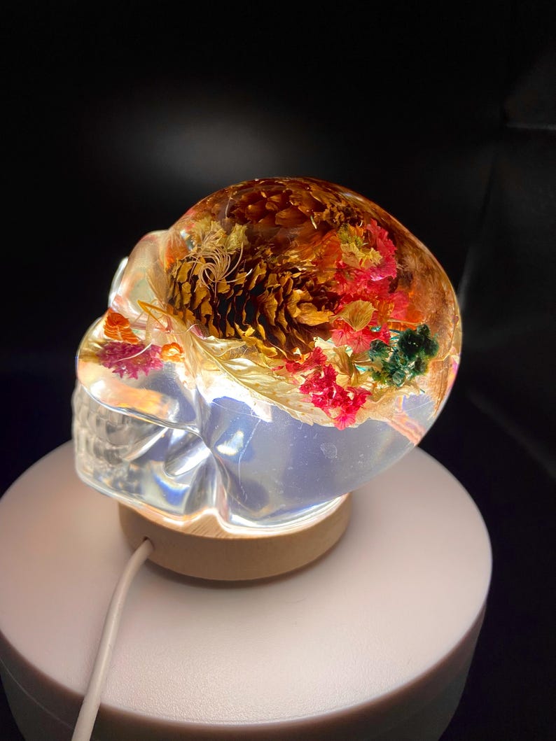 Skull Lamp, Real Flowers, Gothic, Gift, Present Skull Night Light ...