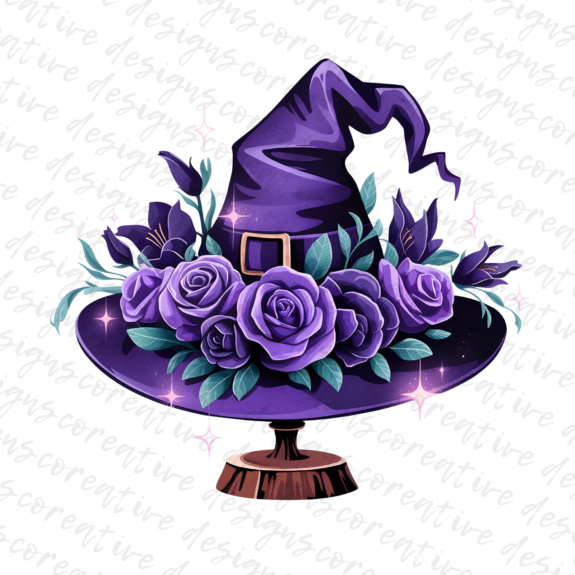 Floral Witch Hat Clipart: Watercolor Halloween Art (digital Download ...