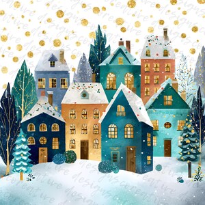 Watercolor Christmas Village Clipart: Whimsical Holiday Illustrations ...