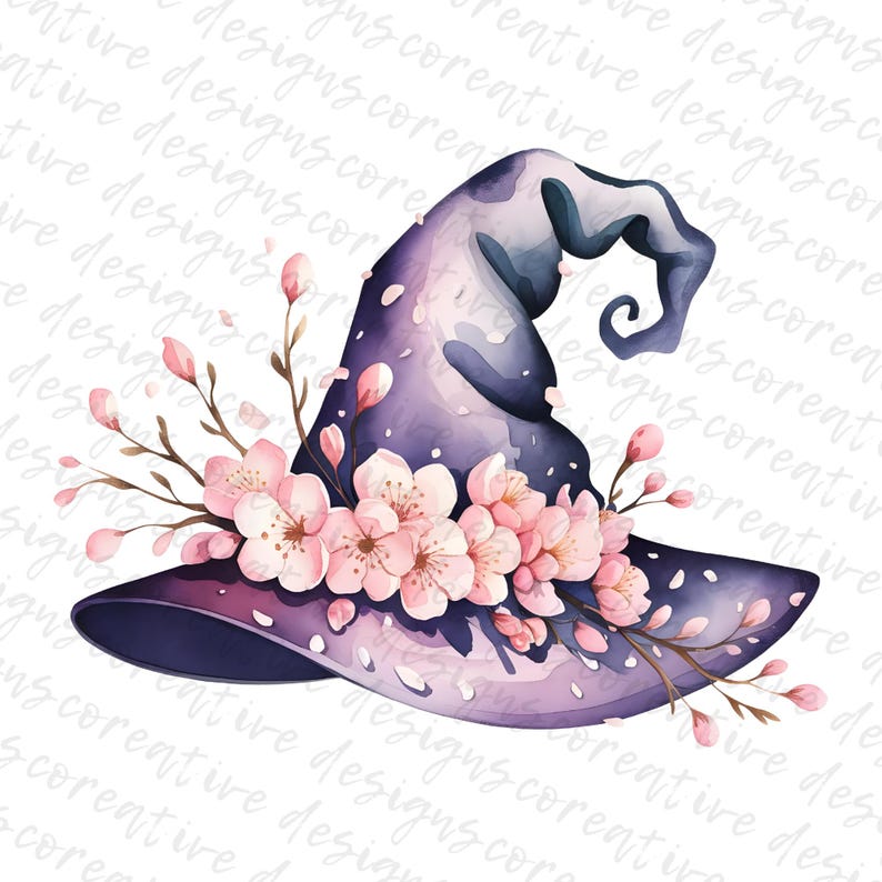 Floral Witch Hat Clipart: Watercolor Halloween Art (digital Download ...