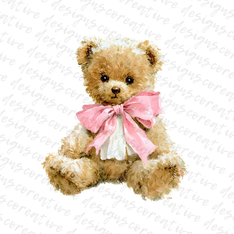 Watercolor Teddy Bear Bow Clipart: Nursery Art (digital Download JPG ...